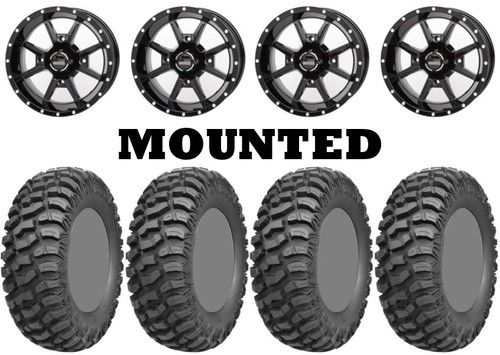 Kit 4 AMS M1 Evil Tires 27x9-14/27x11-14 on Frontline 556 Black Wheels ...