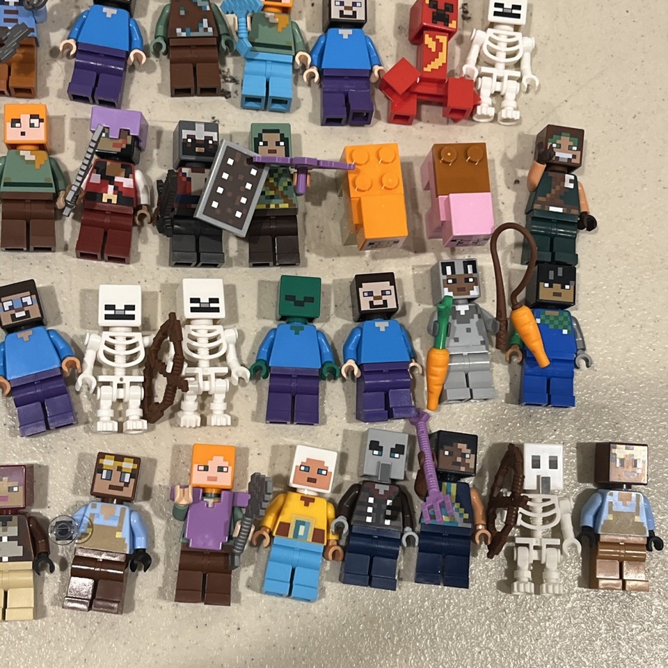 HUGE LEGO Minecraft 56 Minifigures Lot Accessories Weapons Animals ...