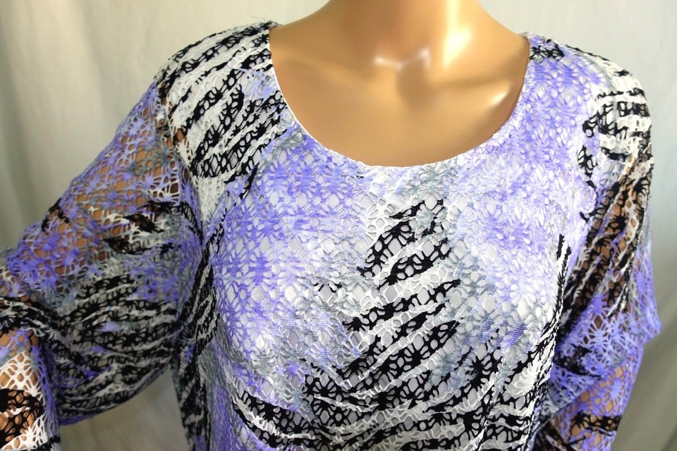 Southern Lady Women Plus Size 2x 3x Purple White Lined Mesh Tunic Top ...