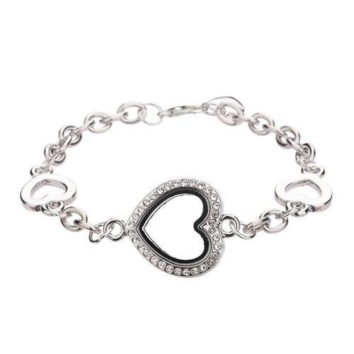 FLOATING Living MEMORY Heart LOCKET BRACELET with Rhinestones SILVER ...