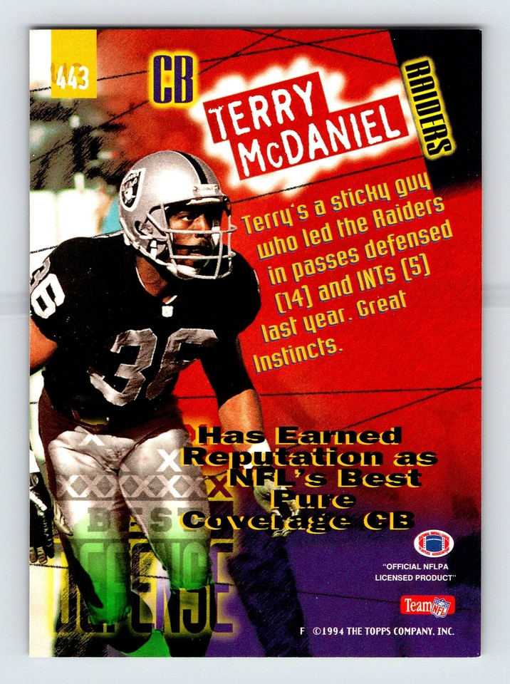 1994 Stadium Club Terry McDaniel #443 Football Los Angeles Raiders BD ...