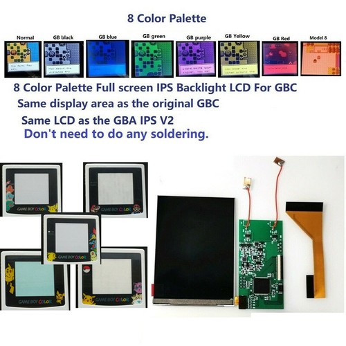 IPS Full Size 8 Colorful Backlight LCD Mod Kit w/Lens For Game Boy ...