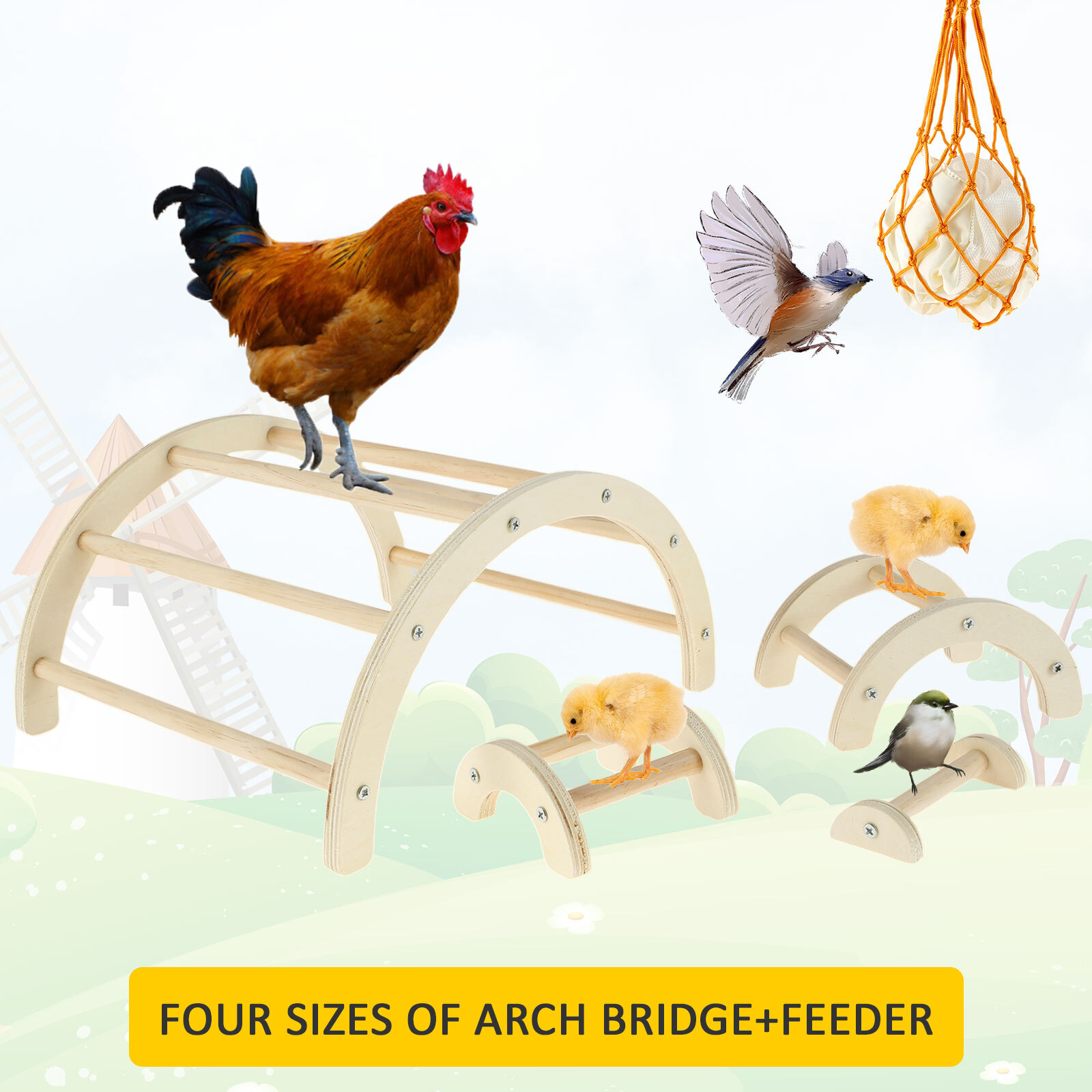 4Pcs Chicken Perch Toys with Net Bag Strong Roosting Bar for Brooder ...