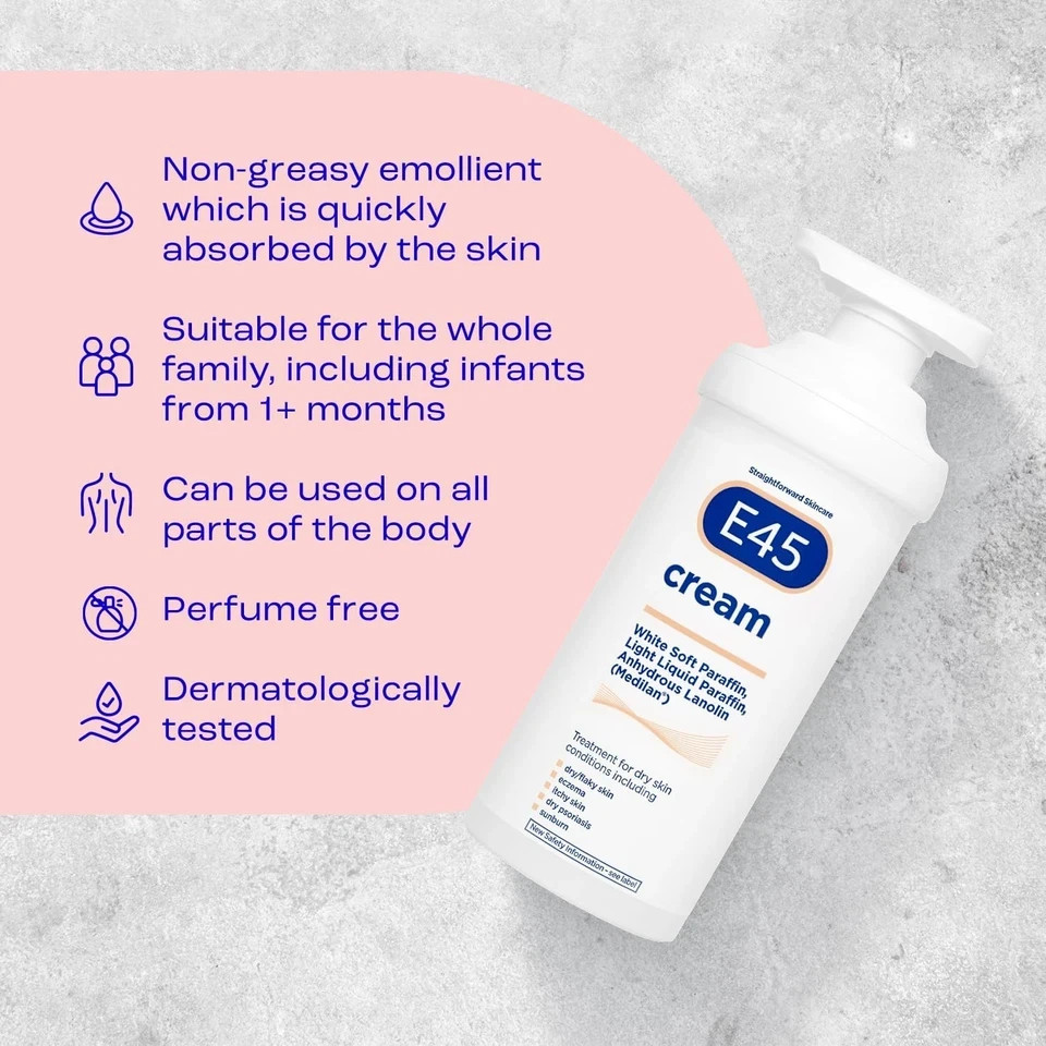 E45 Cream Pump 500 g Itch Relief , Irritated Skin Dermatological Free ...