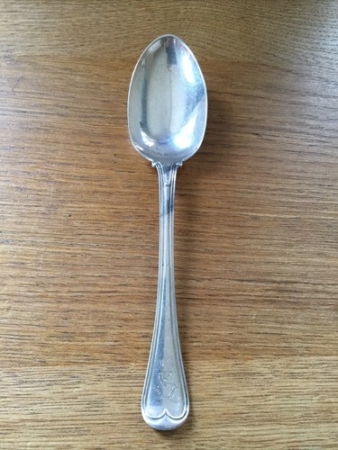 ANTIQUE SOLID SILVER OLD ENGLISH THREAD MILITARY DESSERT SPOON LONDON ...