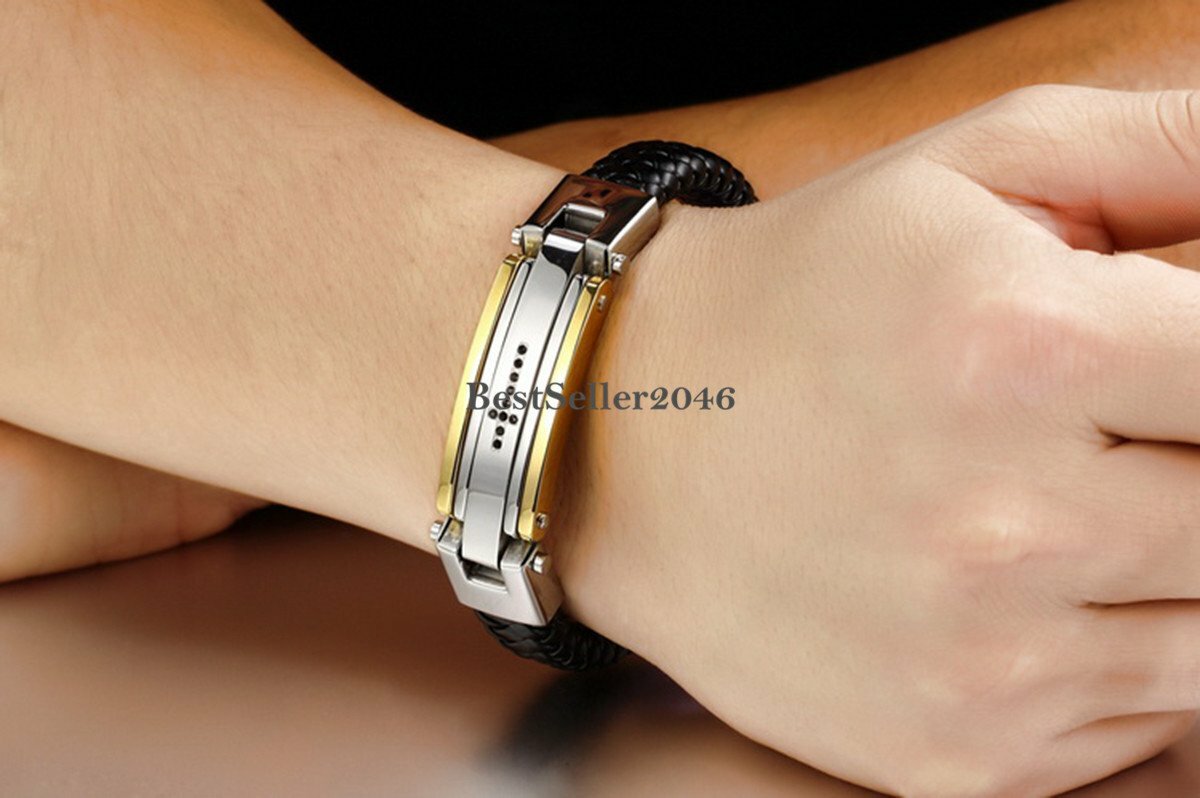 Men's Stainless Steel Leather Bracelet Braided Cuff Cross Wrist Bangle ...