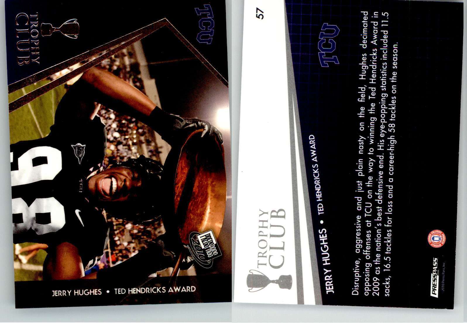 Jerry Hughes 2010 Press Pass #57 TCU Colts Bills Texans RC Rookie EX-NM ...