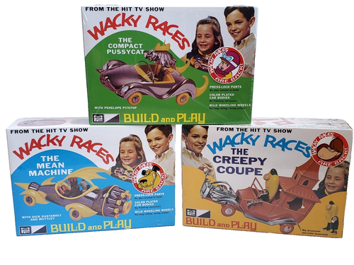 (3) MPC WACKY RACES Model Kits Lot Compact Pussycat, Creepy Coupe, Mean ...