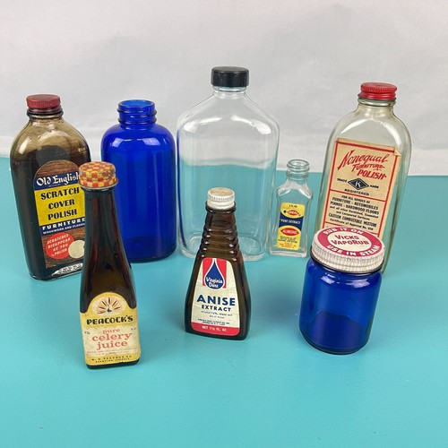 Vintage Glass Bottles - Many w/ Original Labels - Vicks, Old English ...