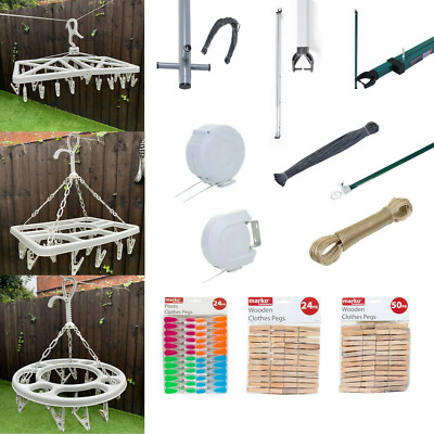 Washing Line Pegs Hanging Airer Plastic Wooden Laundry Retractable Line ...