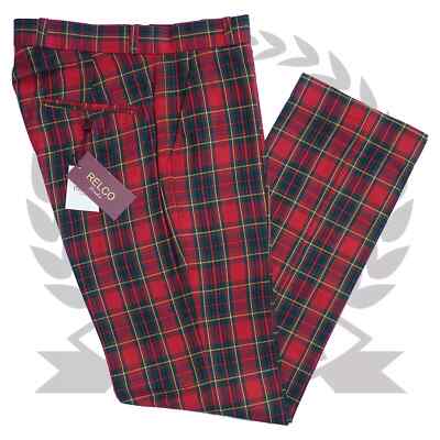Relco Tartan Check Sta Press Style Trousers Red Stay Pressed Prest ...