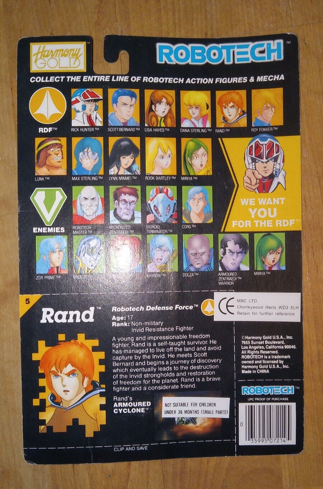 Robotech Rand (Robotech Defense Force) 3.75" Figure 1985 Harmony Gold ...