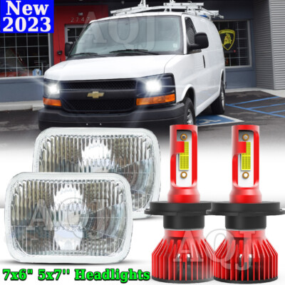 For Chevy Express Cargo Van 1500 2500 3500 Pair 7x6 5x7 LED Headlights ...