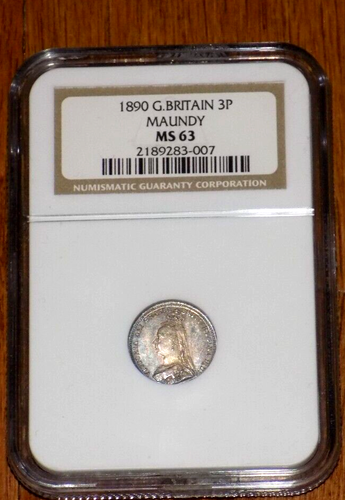 GREAT BRITAIN 1890 3 Three Pence Silver NGC MS 63 Queen Victoria Maundy ...