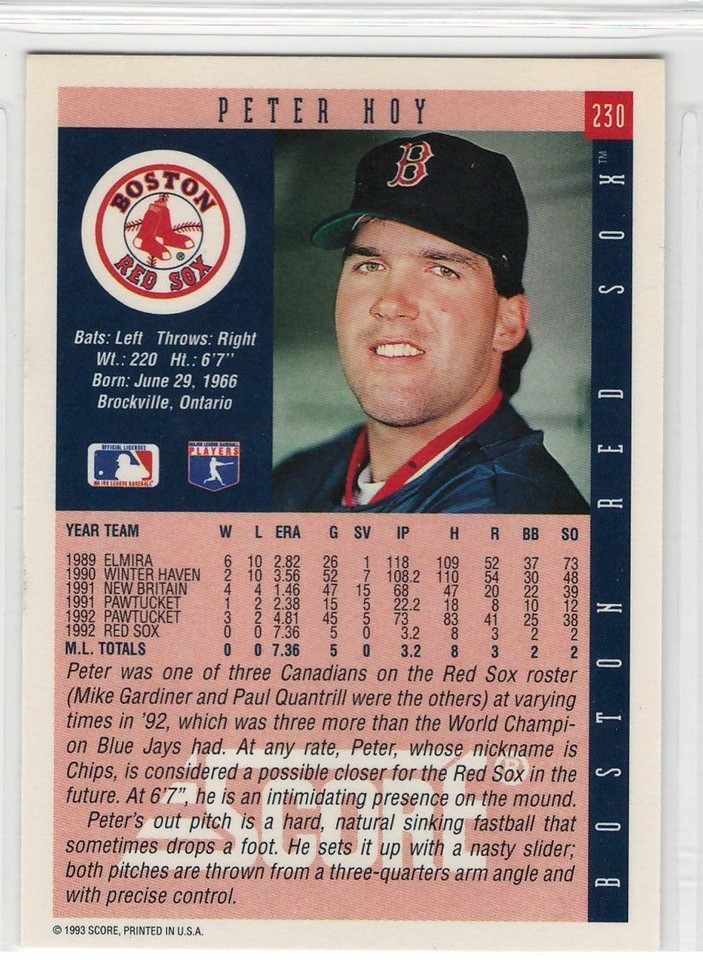 1993 Score Baseball #230 Peter Hoy Rookie Card RC Red Sox | eBay
