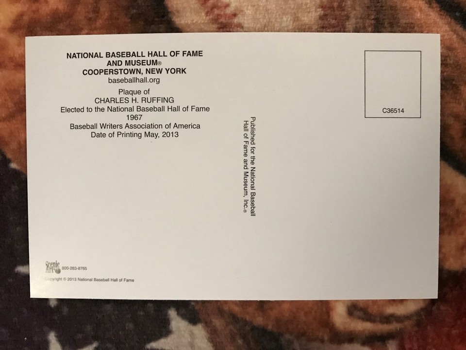 Red Ruffing Postcard- Baseball Hall of Fame Induction Plaque ...