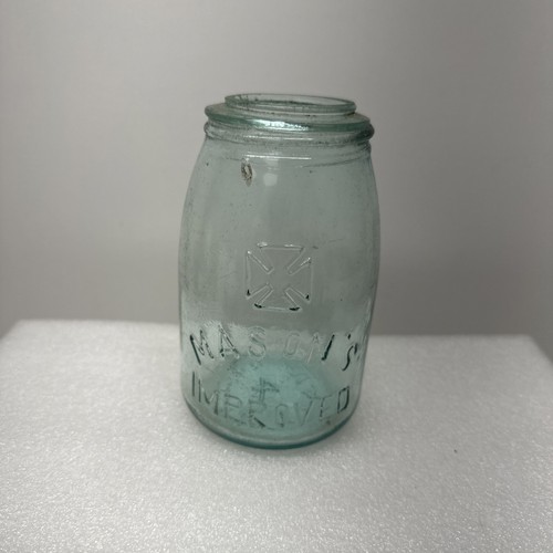 MIDGET Pint CROSS above Masons Improved Fruit Jar Aqua 1867 | eBay