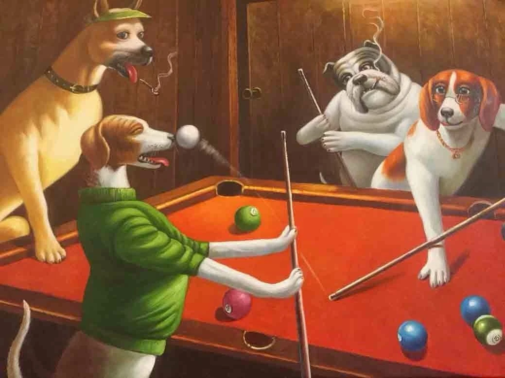 Dogs Playing Pool Poster