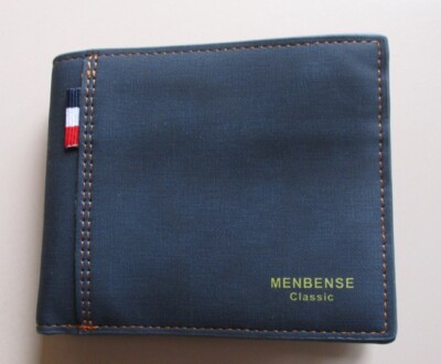 MENBENSE CLASSIC DARK BLUE LEATHER TRIFOLD WALLET- CARDS / I.D.& PHOTO ...