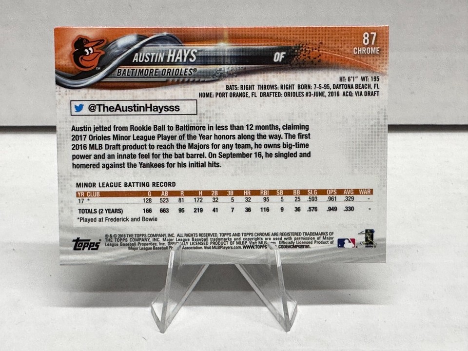 2018 Topps Chrome Baseball Card #87 Austin Hays RC Baltimore Orioles | eBay