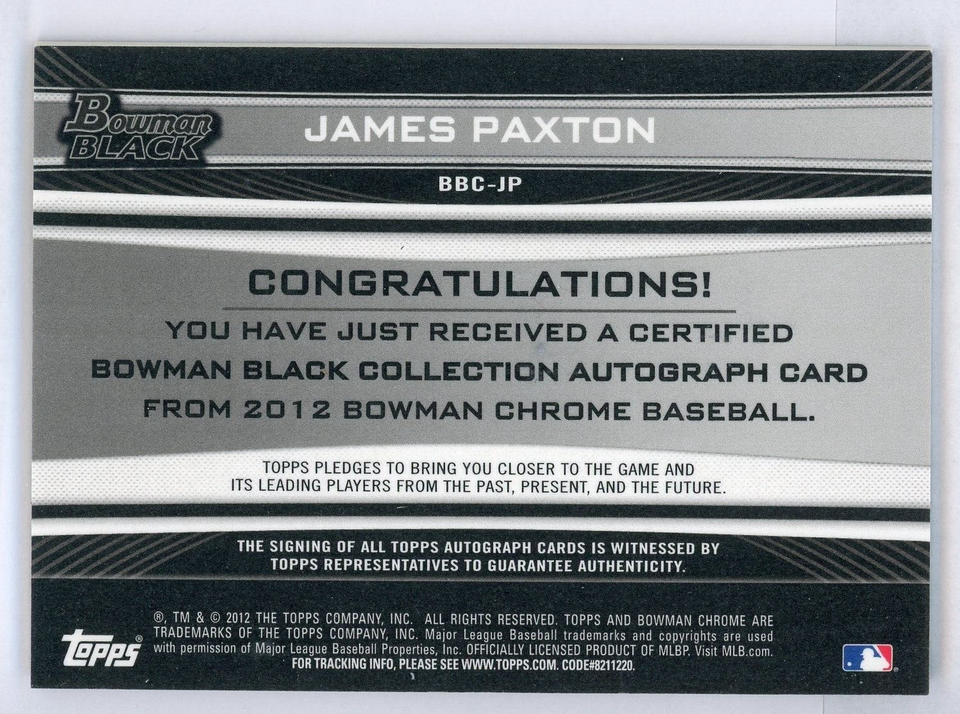 James Paxton 2012 Bowman Black Auto Serial #d 13/25 Seattle Mariners | eBay