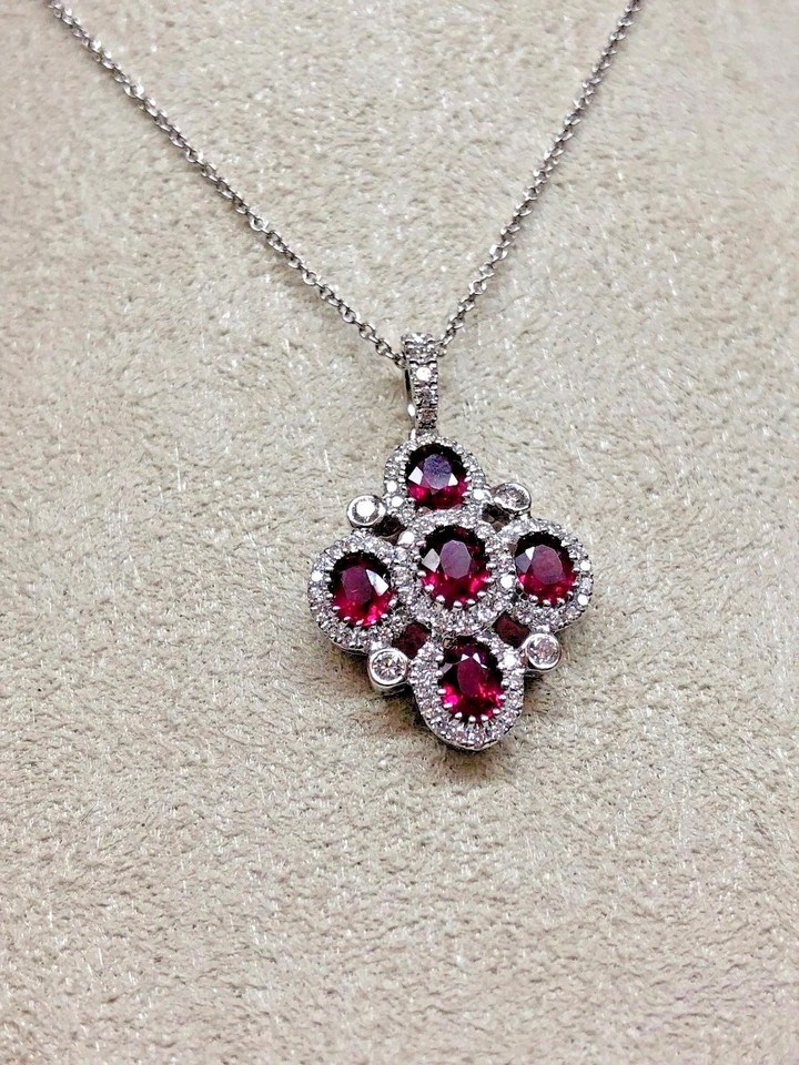 Ruby Natural and Diamond Pendant Necklace 18Kt White Gold Pendant Ret ...