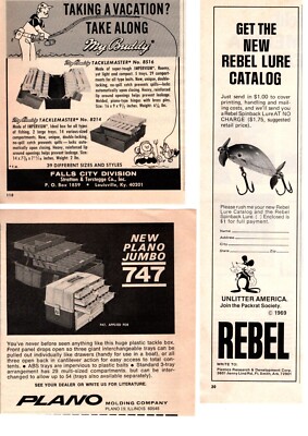 1971 FISHING LURES/TACKLE BOXES AD LOT (3), PLANO JUMBO 747, MY BUDDY ...