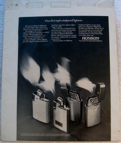 VINTAGE Magazine PAPER Ad RONSON Lighters 29.2 MPH WINDPROOF & BERKELEY ...