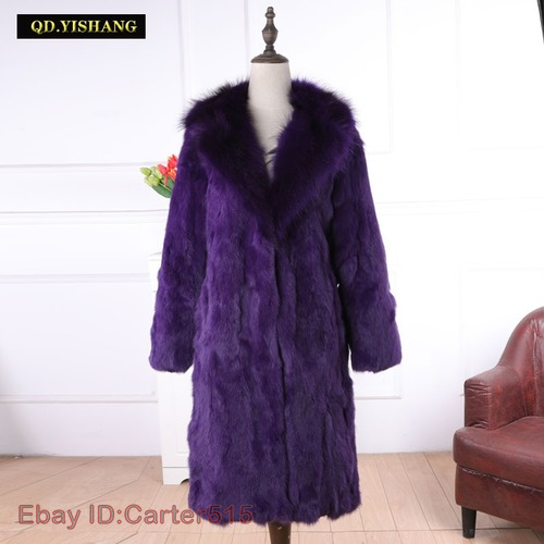 Winter Warm Women Rabbit Fur Coat Natural Fur Coat Long Fur Collar ...