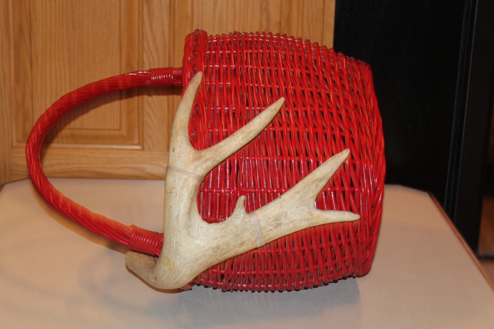 Wicker Basket Antler Set Whitetail Deer Mule Log Cabin Decor Taxidermy ...
