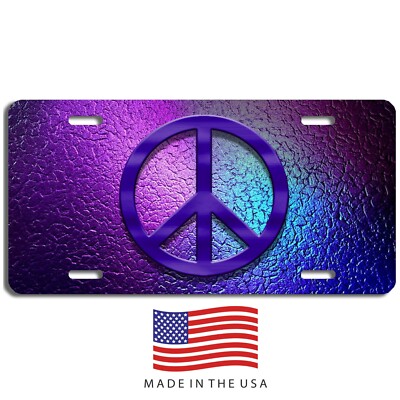 Peace emblem vanity aluminum license plate purple and blue car truck ...