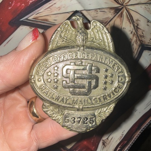 ANTIQUE US 🇺🇸 POST OFFICE DEPARTMENT RAILWAY MAIL SERVICE BADGE #53725 ...