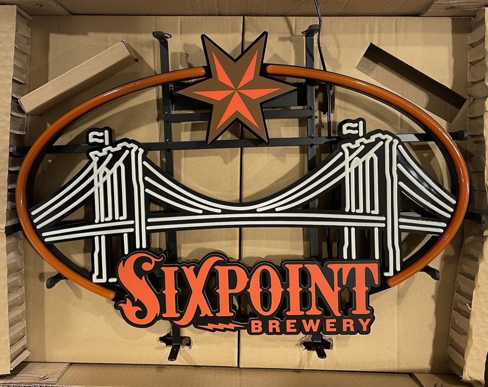 Six Point Sixpoint Brooklyn Bridge Lighted LED Neon Bar Sign 26" x 18.5 ...