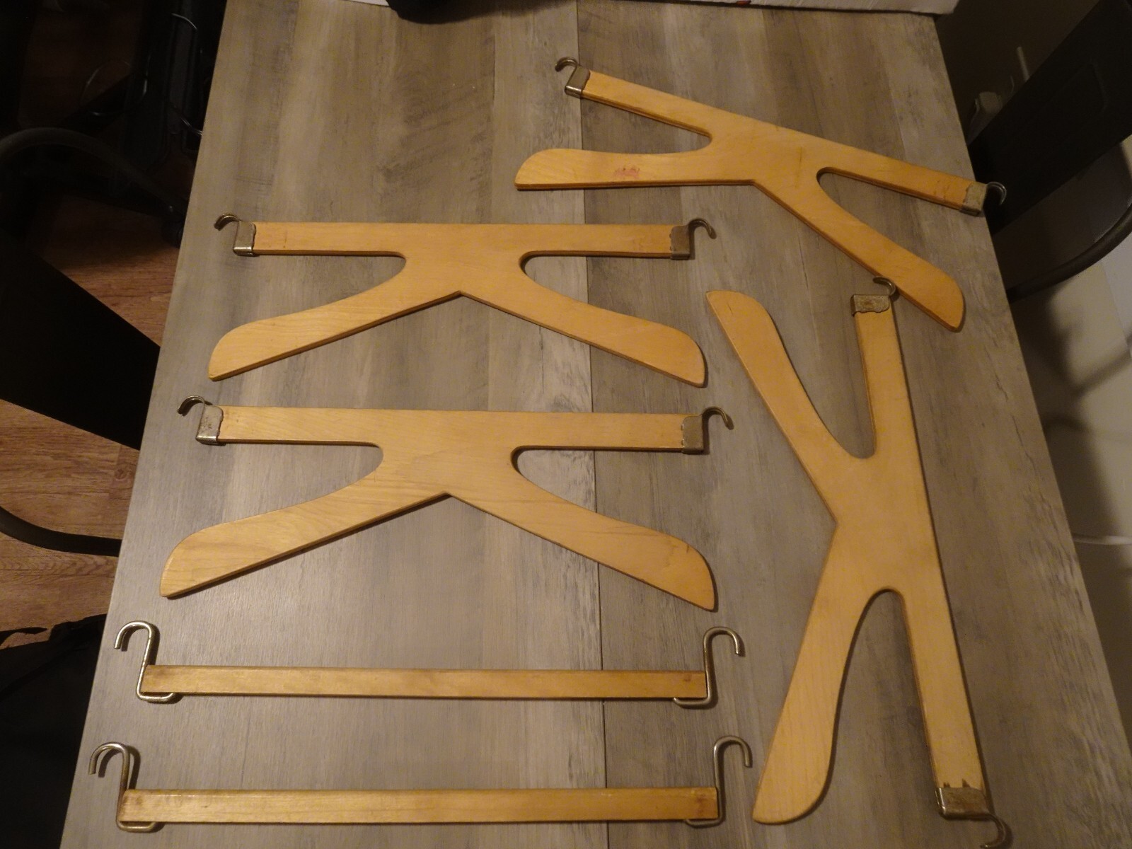 Set of 6 Antique Wooden Steamer Trunk Hangers - Gem