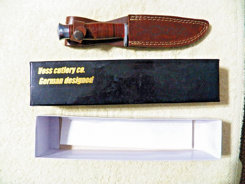 VOSS CUTLERY CO. LEATHER HANDLE. FIXED BLADE KNIFE. VC-009. WITH SHEATH ...