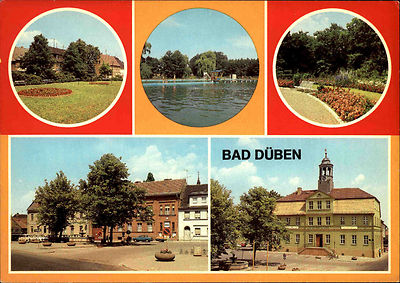 BAD DÜBEN Kr. Eilenburg DDR Mehrbild-AK ua. Waldbad Hammermühle Markt ...