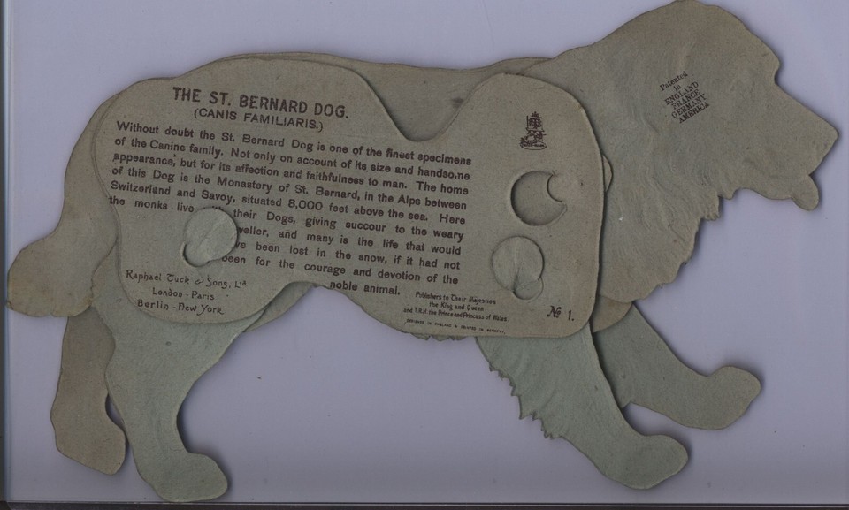St. Bernard Dog, mechanical paper toy, No 1, Tuck published circa 1910 ...