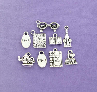 Book Club Charm Collection Antique Silver Tone 9 Different Charms ...