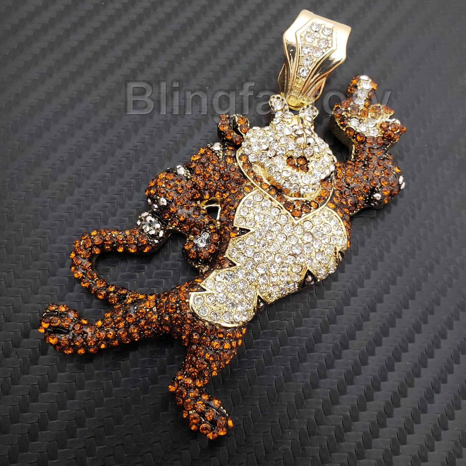 Hip Hop Tony Tiger Pendant 18" Full Iced Cuban & 1 ROW CZ Choker Chain ...