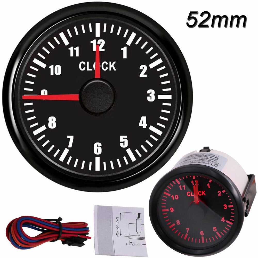 52mm Black Clock Gauge Modified 12Hours Show Clock Meter Hour Meter for ...