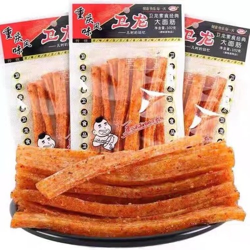 Weilong Hotstrips Latiao Chinese Snack Spicy Foods 卫龙辣条大面筋102g 透明包装 3/5 ...
