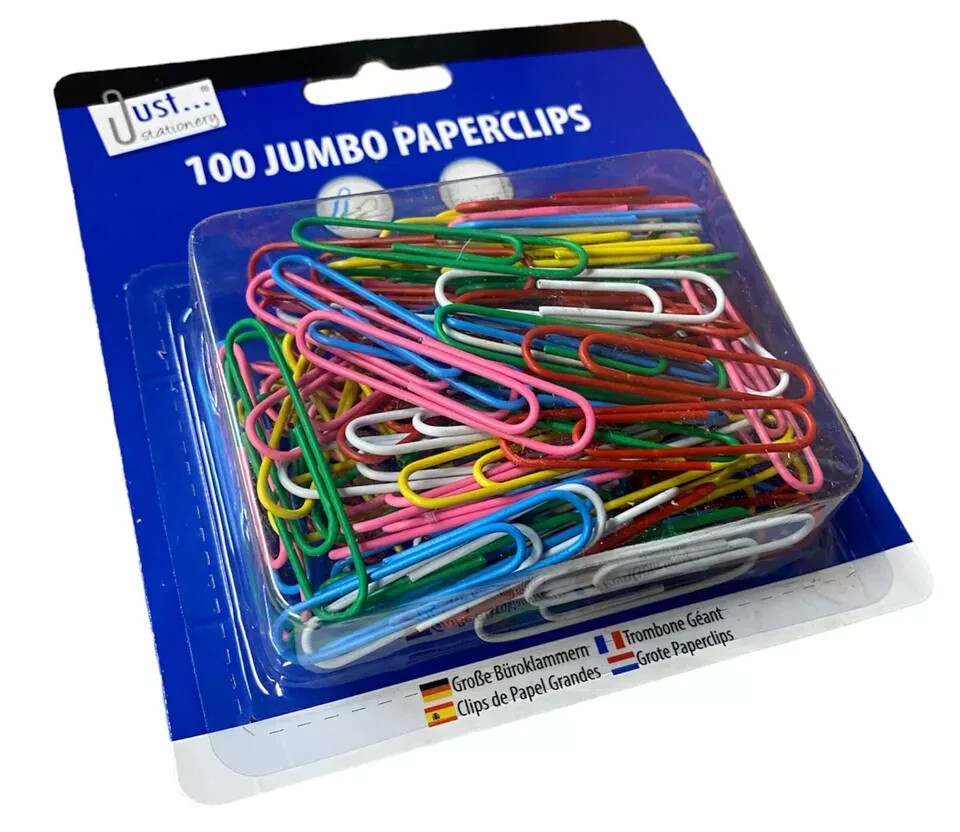 100 JUMBO PAPER CLIPS LARGE SIZE ASSORTED COLORS QUALITY ITEM ...