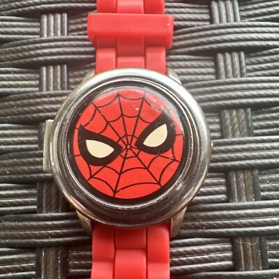 Working Marvel Spider Man Spinner Watch LCD Digital Latex Rubber Band ...