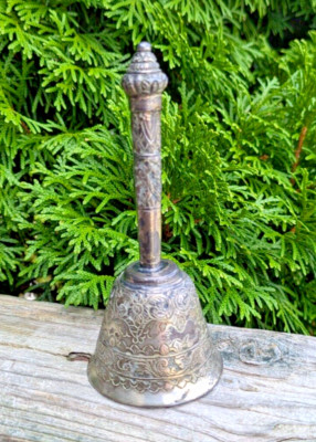 Antique Art Nouveau Plants & Flowers Silver Plate Handbell Bell Butler ...