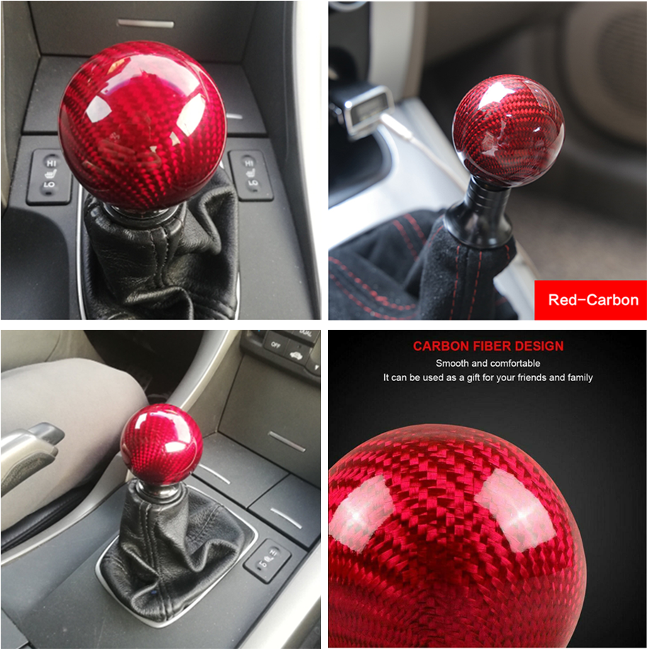 Car Carbon Fiber Round Ball Racing Gear Shift Shifter Knob Head Manual ...