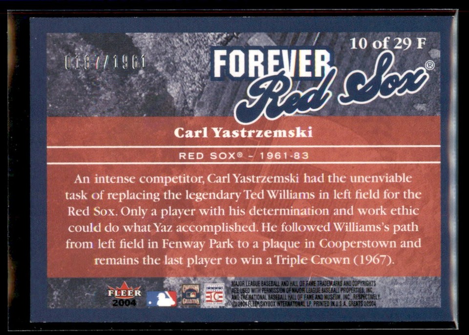 2004 Fleer Greats of the Game Forever Carl Yastrzemski #10F Boston Red ...