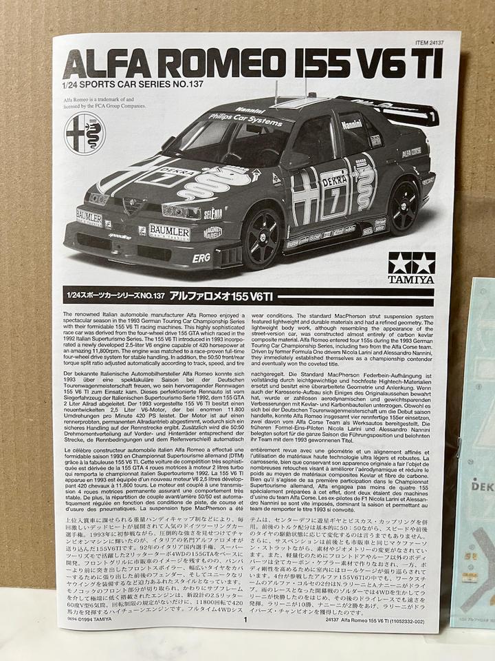 TAMIYA 1/24 ALFA ROMEO 155 V6 TI Sports car Series No137 Plastic Model ...