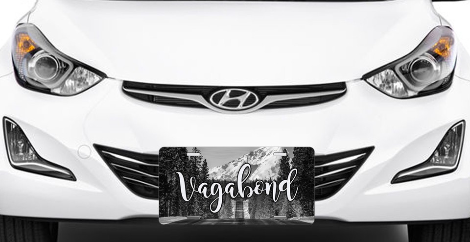 Vagabond Travel Road Wander Mountains Trees Boho License Plate, Car Tag ...