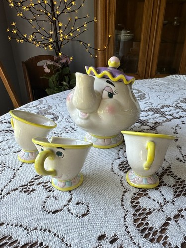 Disney BEAUTY & THE BEAST Mrs. Potts Tea Pot and 3 Cup Set - Excellent ...