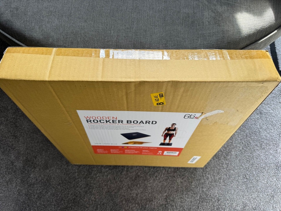 66fit™ Wooden Rocker Board 50cm - PVC Surface Balance Wobble Ankle Knee ...